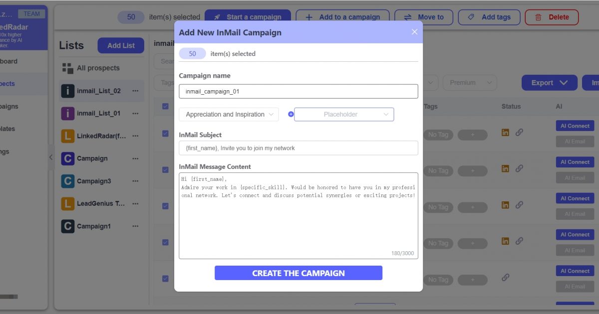 Create an inMail campaign and sent inMail automatically