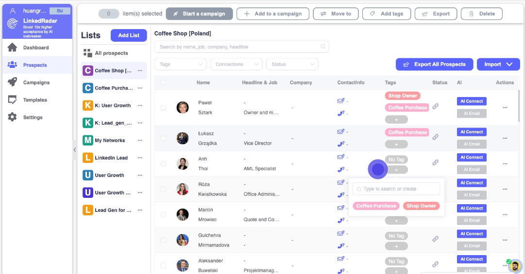 Add tags to a targeted prospects