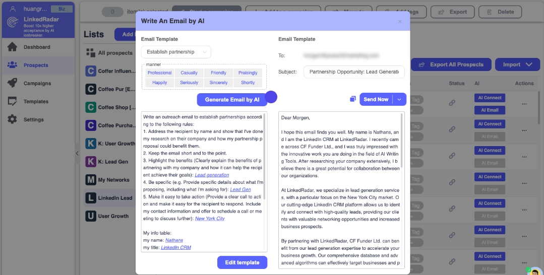 Generate a business email