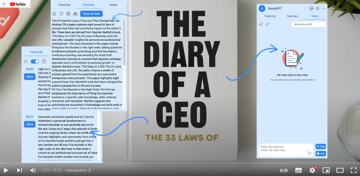 Transform Ultimate YouTube Usage with Video Note - NoteGPT