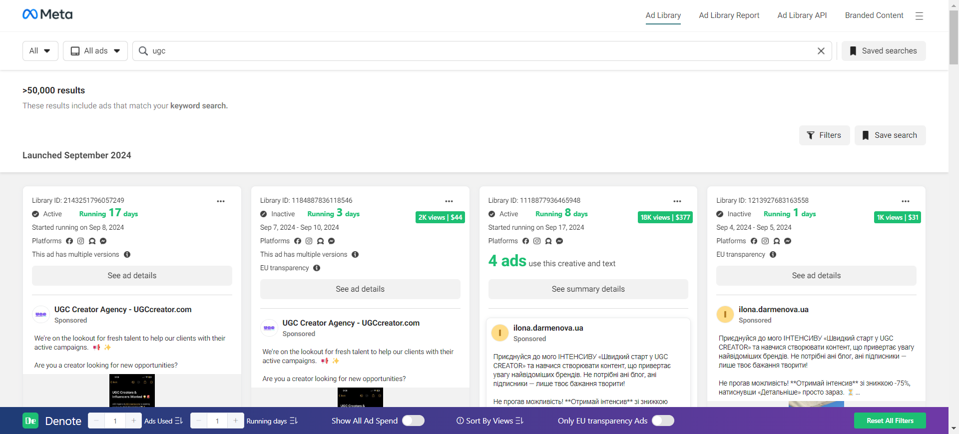 Use Denote to discover Best Facebook carousel ad examples in 2024