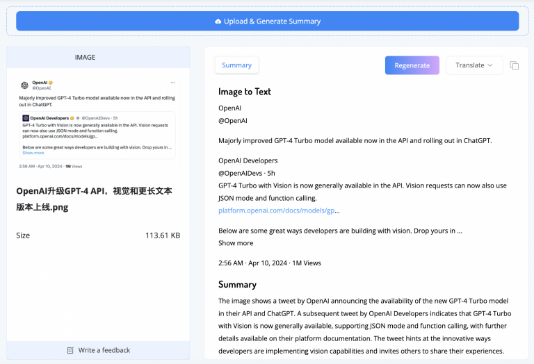 Image Summary with ChatGPT – Online Summarizing Tool