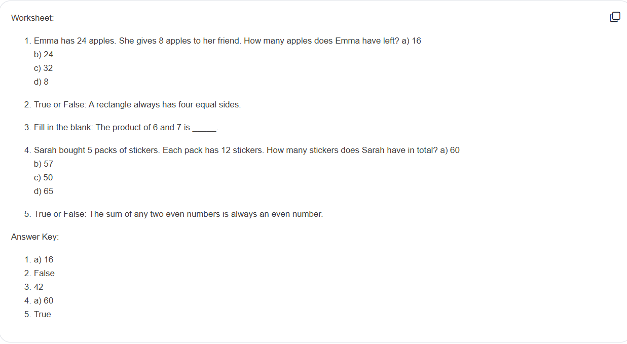 Free AI-Generated 3rd Grade Math Worksheets to Download or Print in 2025